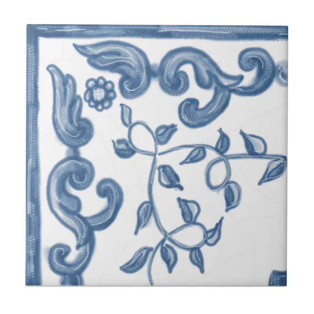 Delft Floral Corner Ceramic Tile | Zazzle
