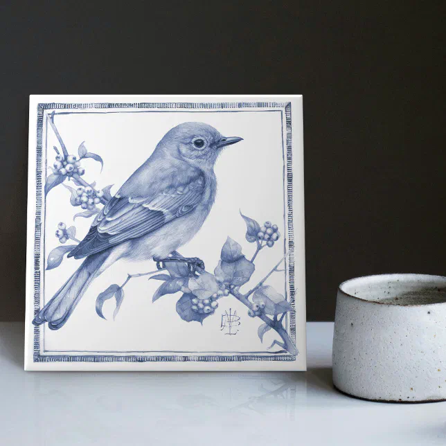 Delft Mountain Bluebird Art Nouveau Spring Bird Ceramic Tile | Zazzle