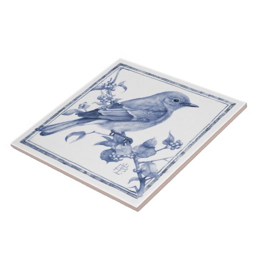 Delft Mountain Bluebird Art Nouveau Spring Bird Ceramic Tile | Zazzle
