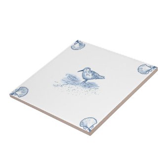 Delft Sandpiper Tile with Shell Corners | Zazzle