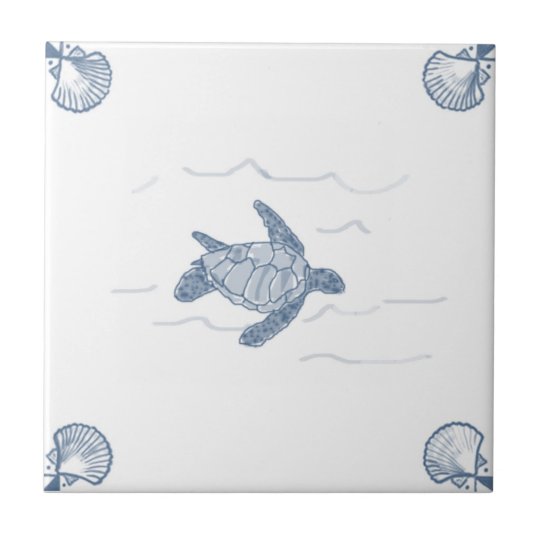 Delft Sea Turtle Tile with Shell Corners | Zazzle.com