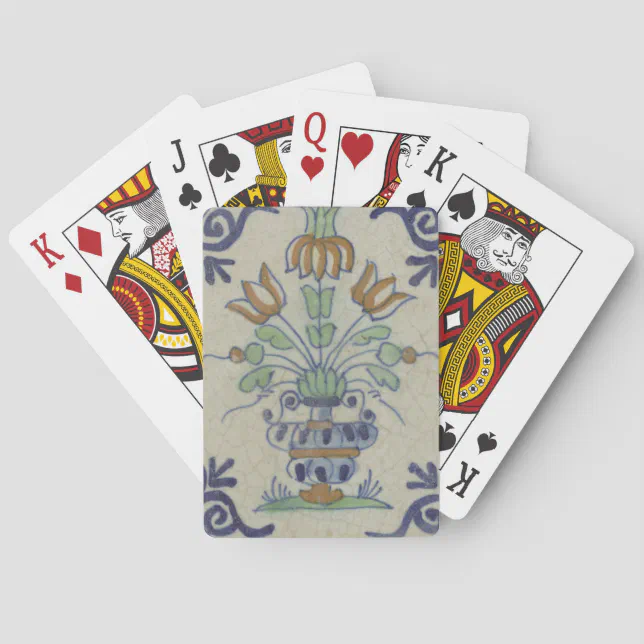 Delft Tile Antique Ceramic Flower Pot Poker Cards | Zazzle