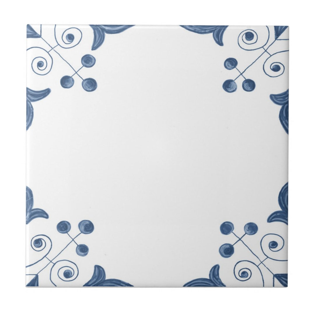 Delft Tile with Scroll Corners | Zazzle