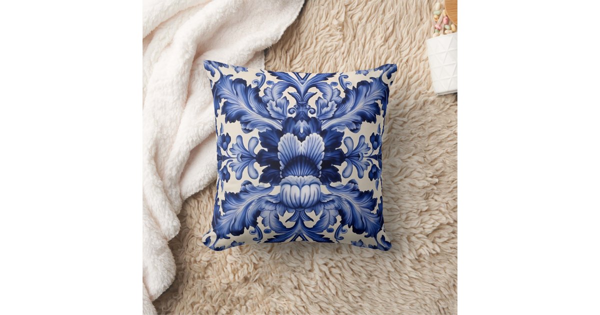 Delft Ware Blue Flower Throw Pillow | Zazzle