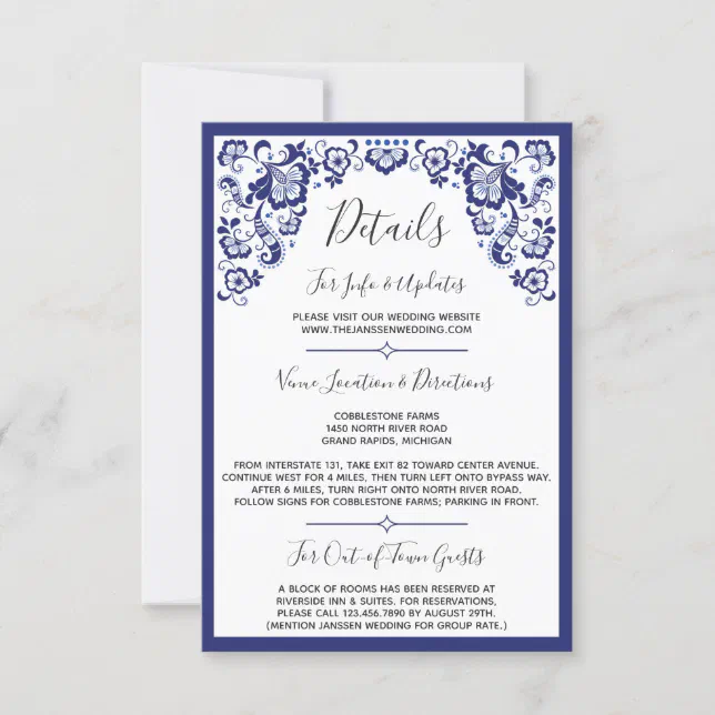Delfts Blauw | Delft Blue Dutch Wedding Details Invitation | Zazzle