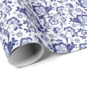 Delfts Blauw | Delft Blue Floral Dutch Wedding Wrapping Paper | Zazzle