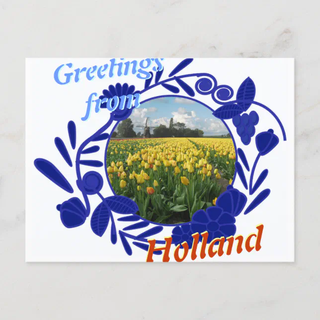 Delftware Pattern Tulips Greetings from Holland Postcard | Zazzle