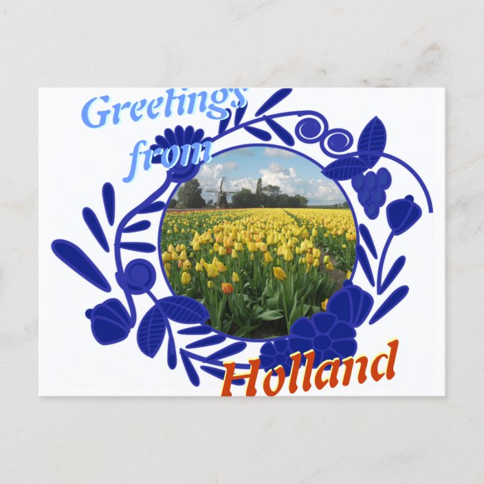 Delftware Pattern Tulips Greetings from Holland Postcard | Zazzle.com