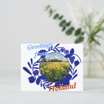 Delftware Pattern Tulips Greetings from Holland Postcard | Zazzle