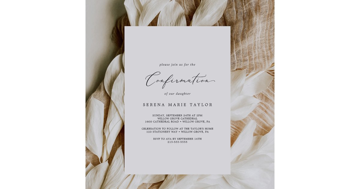 Delicate Black Calligraphy Confirmation Invitation | Zazzle