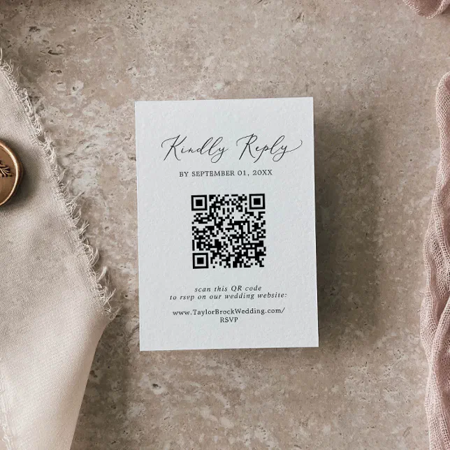 Delicate Black Calligraphy Editable QR Code RSVP Enclosure Card | Zazzle