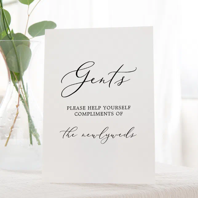 Delicate Black Calligraphy Gents Bathroom Pedestal Sign | Zazzle