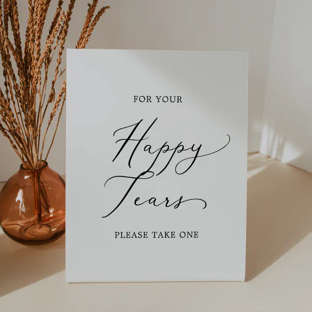Delicate Black Calligraphy Happy Tears Tissue Pedestal Sign | Zazzle