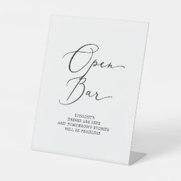 Delicate Black Calligraphy Open Bar Pedestal Sign | Zazzle