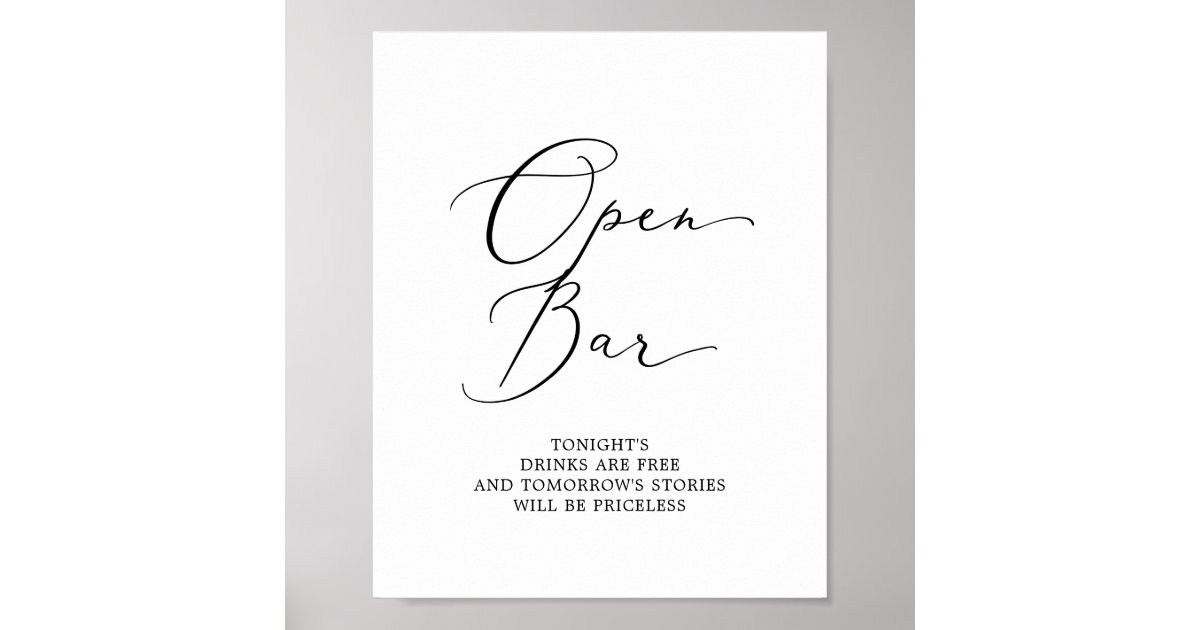 Delicate Black Calligraphy Open Bar Sign | Zazzle