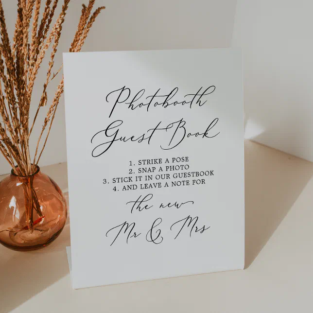 Delicate Black Calligraphy Photobooth Guest Book Pedestal Sign | Zazzle