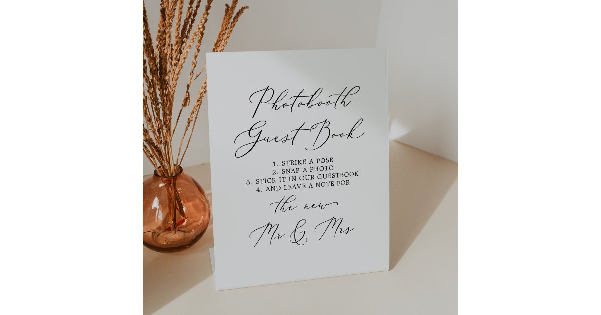 Delicate Black Calligraphy Photobooth Guest Book Pedestal Sign | Zazzle