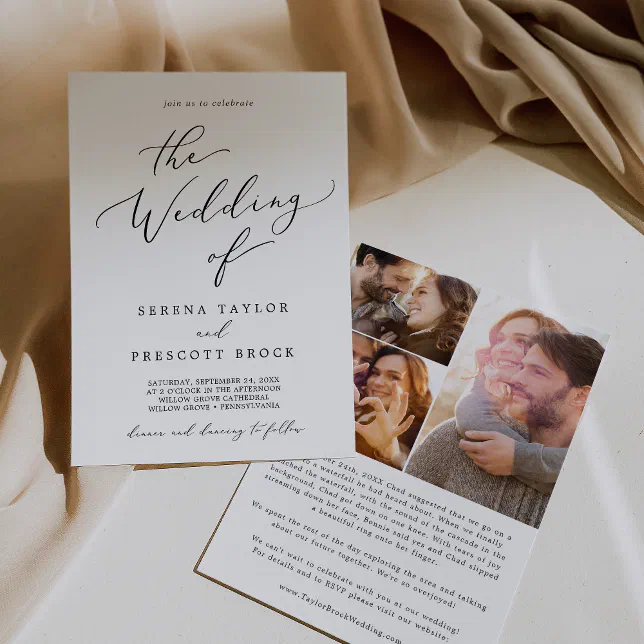 Delicate Black Calligraphy Proposal Story Wedding Invitation | Zazzle