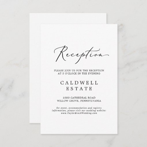Delicate Black Calligraphy Reception Insert Card | Zazzle
