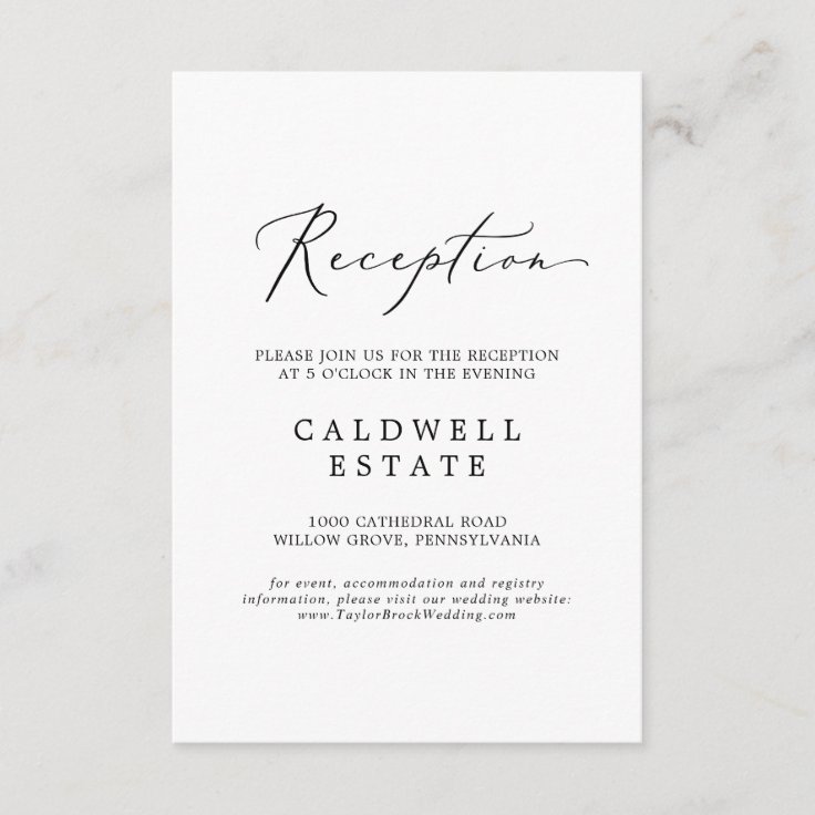Delicate Black Calligraphy Reception Insert Card | Zazzle