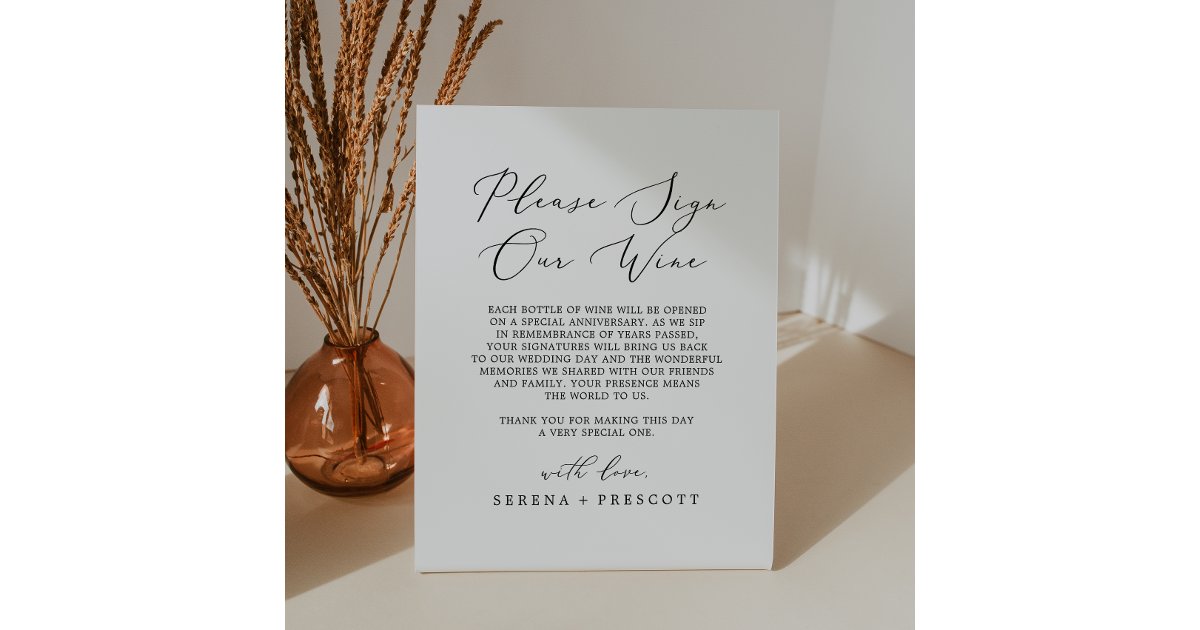 Delicate Black Calligraphy Sign Our Wine Sign | Zazzle
