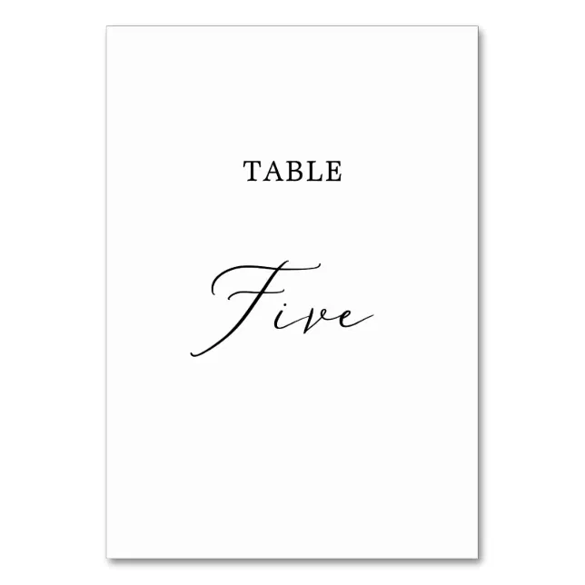 Delicate Black Calligraphy Table Five Table Number | Zazzle