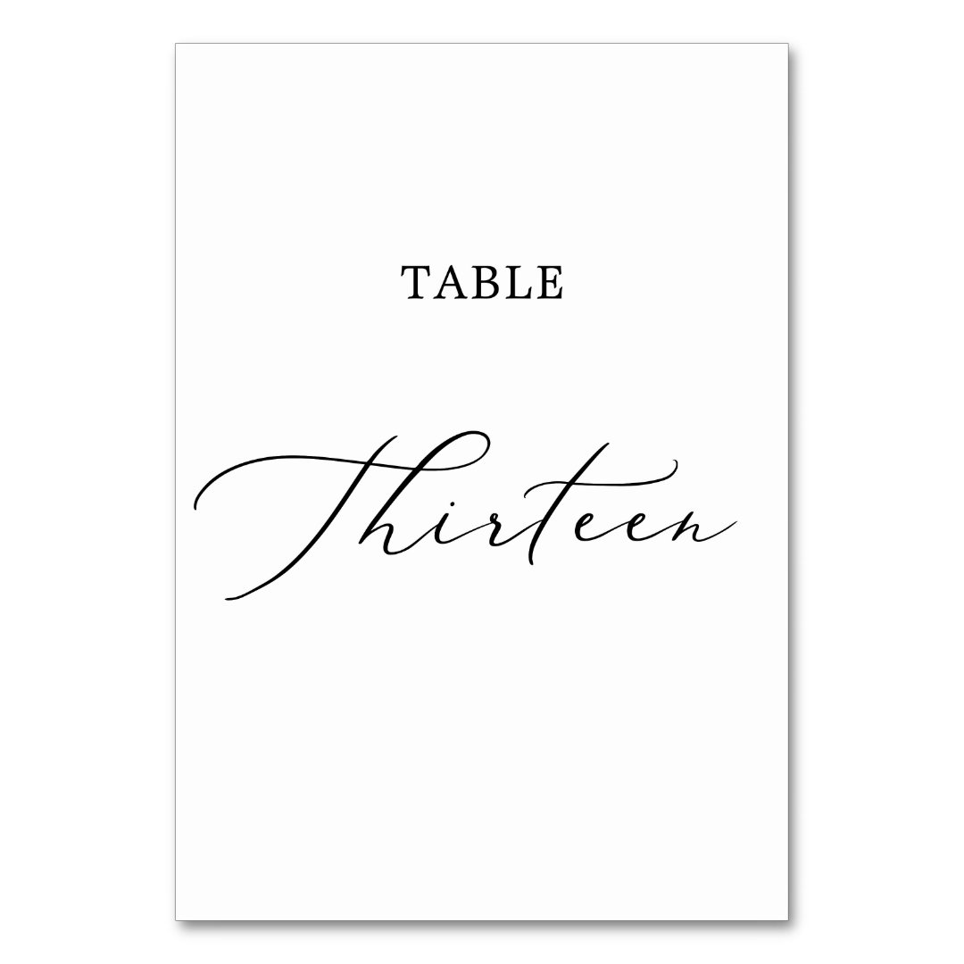 Delicate Black Calligraphy Table Thirteen Table Number | Zazzle