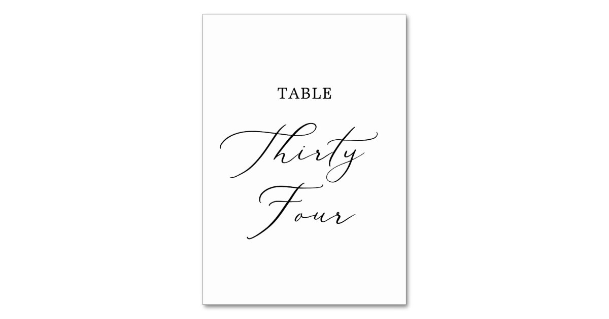 Delicate Black Calligraphy Table Thirty Four Table Number | Zazzle