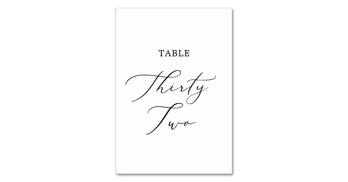 Delicate Black Calligraphy Table Thirty Two Table Number | Zazzle