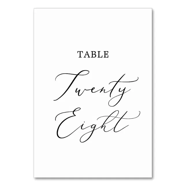 Delicate Black Calligraphy Table Twenty Eight Table Number | Zazzle
