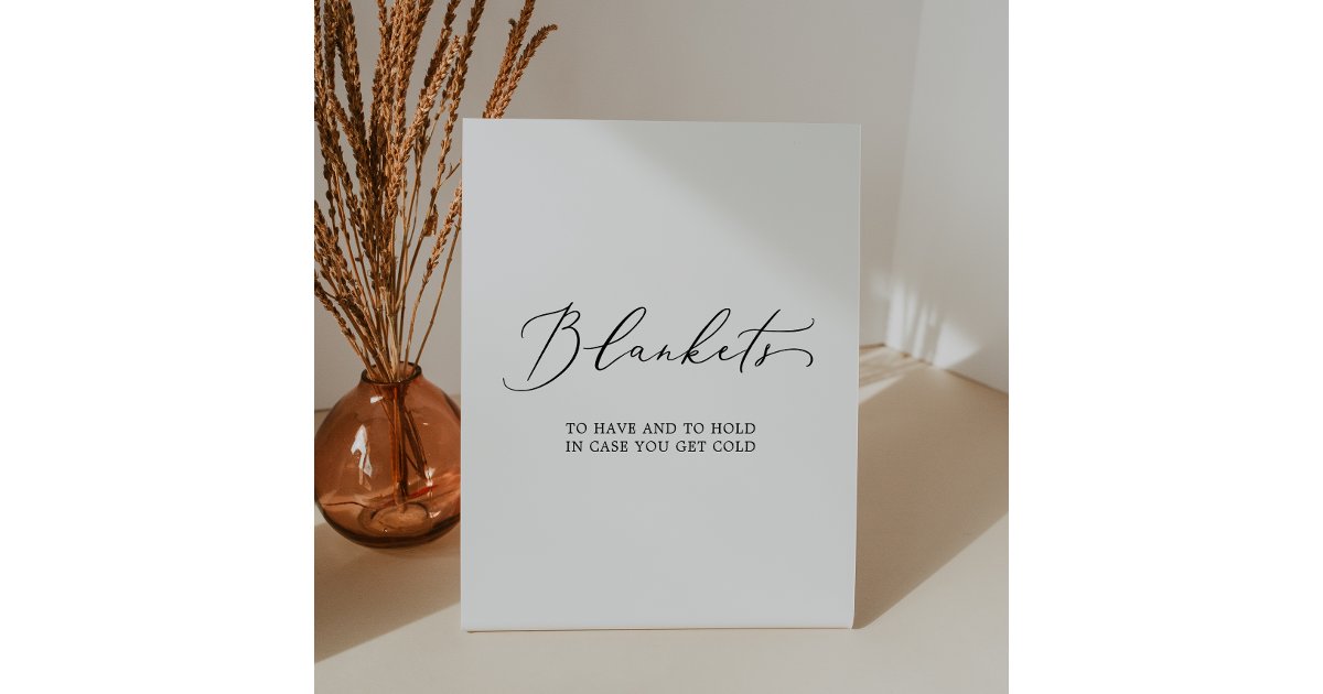 Delicate Black Calligraphy Wedding Blankets Pedestal Sign | Zazzle