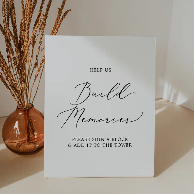 Delicate Black Calligraphy Wedding Build Memories Pedestal Sign | Zazzle