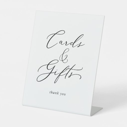 Delicate Black Calligraphy Wedding Cards and Gifts Pedestal Sign | Zazzle