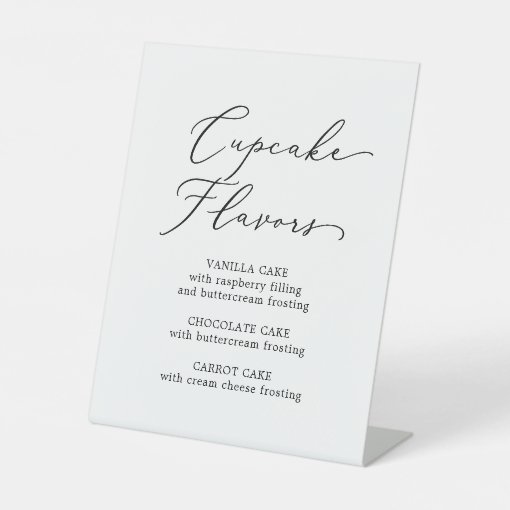 Delicate Black Calligraphy Wedding Cupcake Flavors Pedestal Sign | Zazzle