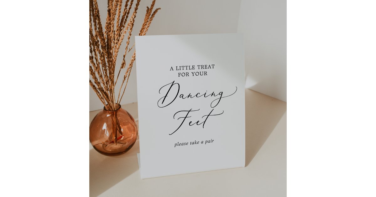 Delicate Black Calligraphy Wedding Dancing Feet Pedestal Sign | Zazzle