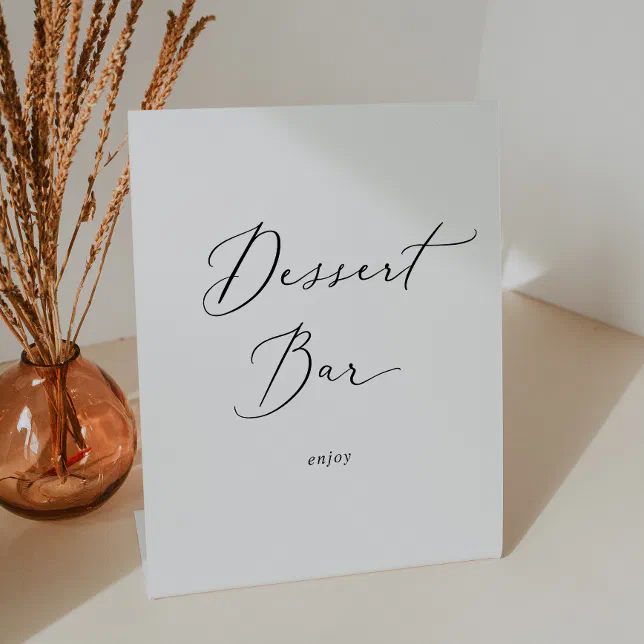 Delicate Black Calligraphy Wedding Dessert Bar Pedestal Sign | Zazzle