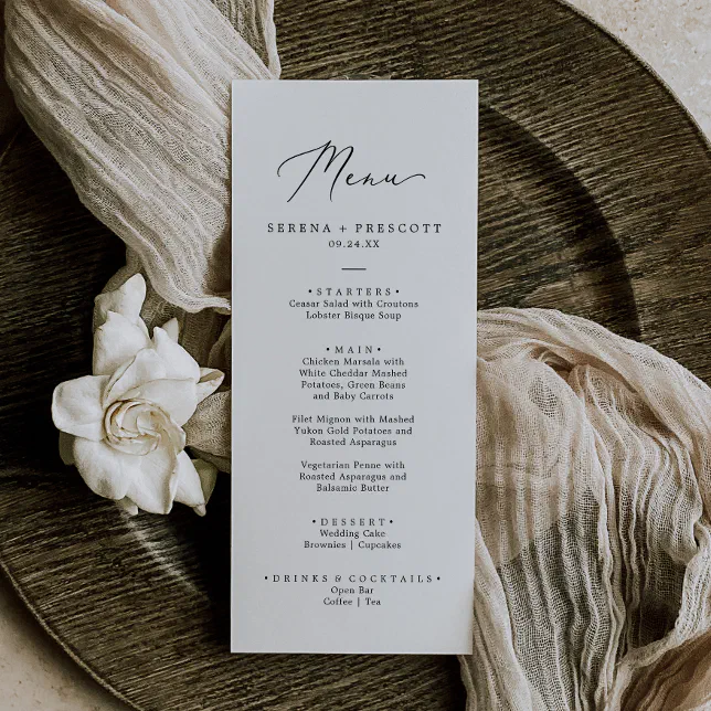 Delicate Black Calligraphy Wedding Dinner Menu | Zazzle
