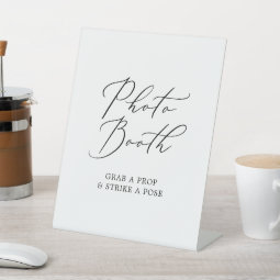 Delicate Black Calligraphy Wedding Photo Booth Pedestal Sign | Zazzle
