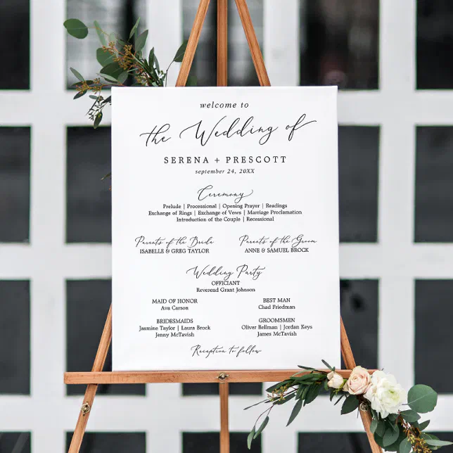 Delicate Black Calligraphy Wedding Program Foam Board | Zazzle
