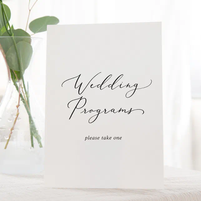 Delicate Black Calligraphy Wedding Programs Pedestal Sign | Zazzle