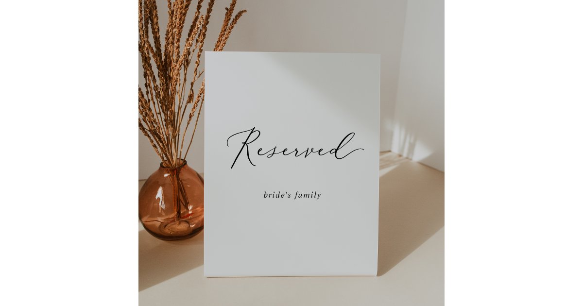 Delicate Black Calligraphy Wedding Reserved Pedestal Sign | Zazzle