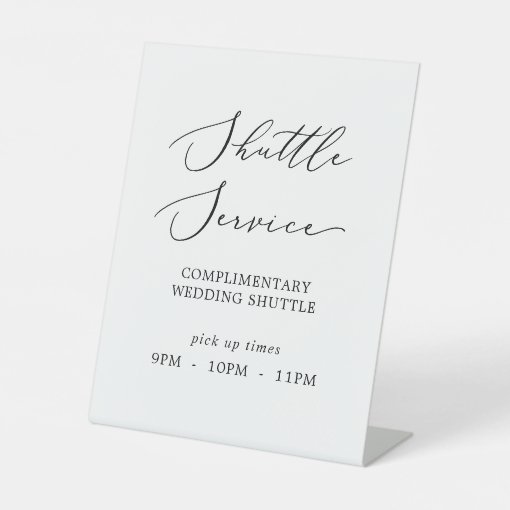 Delicate Black Calligraphy Wedding Shuttle Service Pedestal Sign | Zazzle