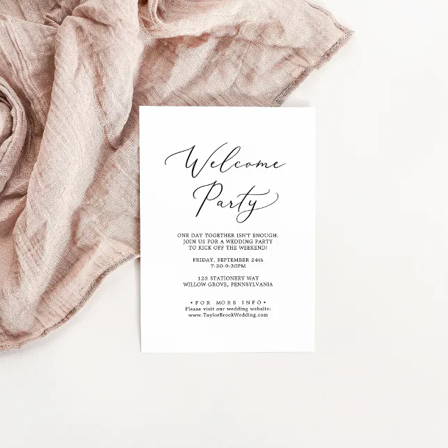 Delicate Black Calligraphy Wedding Welcome Party Enclosure Card | Zazzle