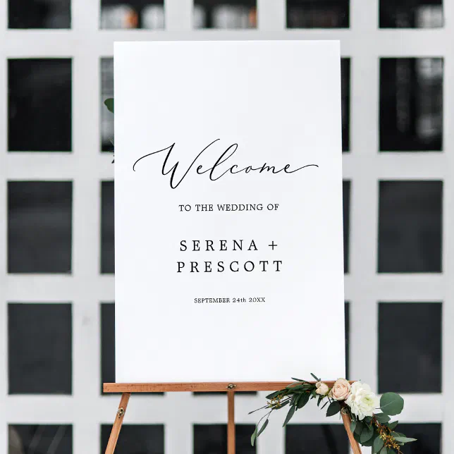 Delicate Black Calligraphy Wedding Welcome Sign | Zazzle