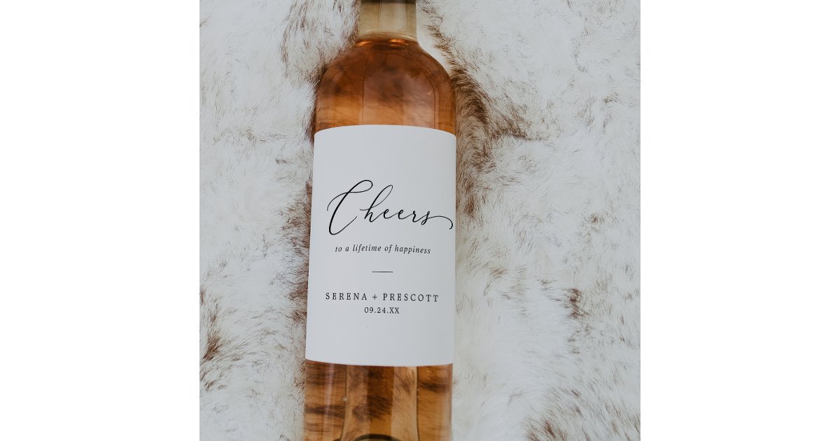 Delicate Black Cheers Wedding Wine Labels | Zazzle
