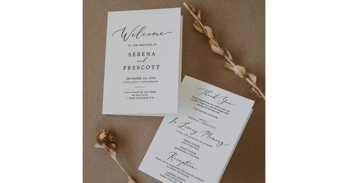 Delicate Black In Loving Memory and Reception Info Program | Zazzle