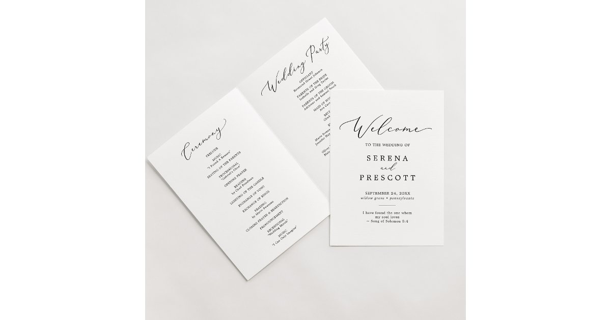 Delicate Black Printable or Printed Folded Program | Zazzle