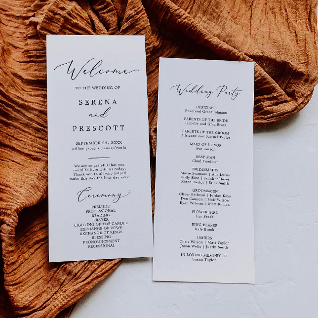 Delicate Black Printable Wedding Program | Zazzle