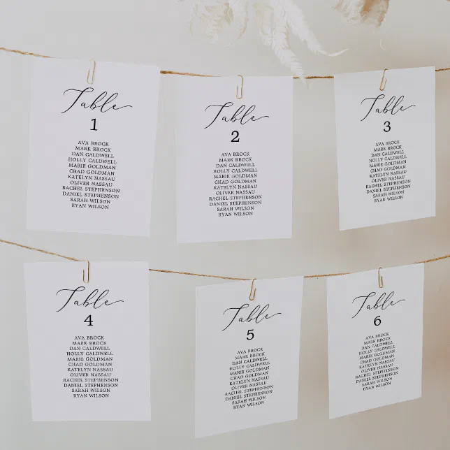 Delicate Black Table Number Seating Chart Cards | Zazzle