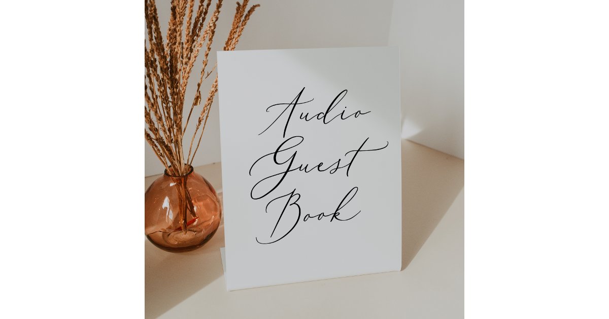 Delicate Black Wedding Audio Guest Book Pedestal Sign | Zazzle